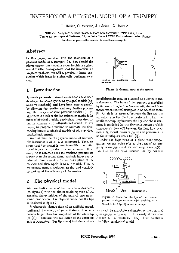 (PDF) Inversion of a physical model of a trumpet
