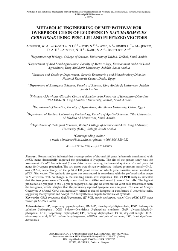 (PDF) Metabolic Engineering of Mep Pathway for Overproduction of ...
