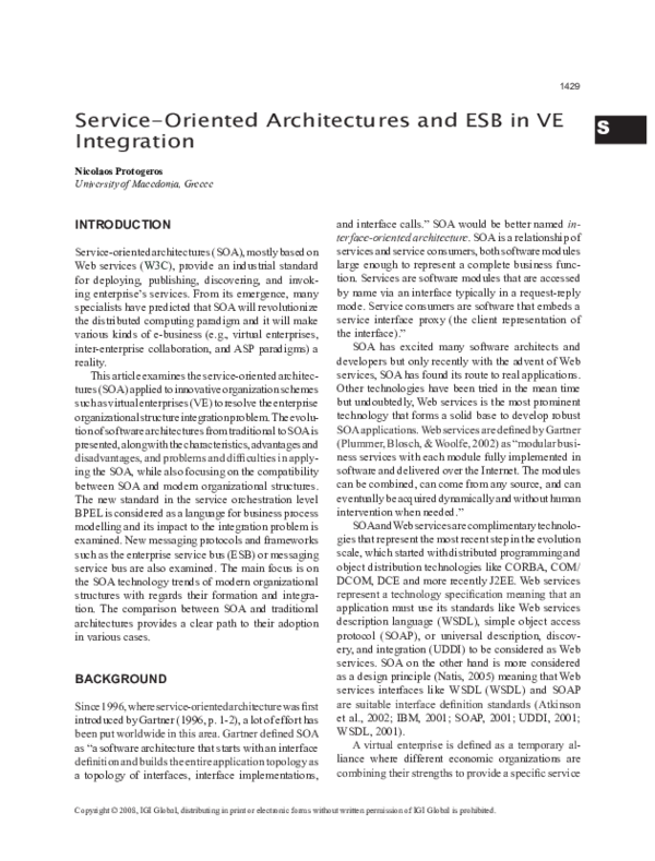 (PDF) Service-Oriented Architectures and ESB in VE Integration