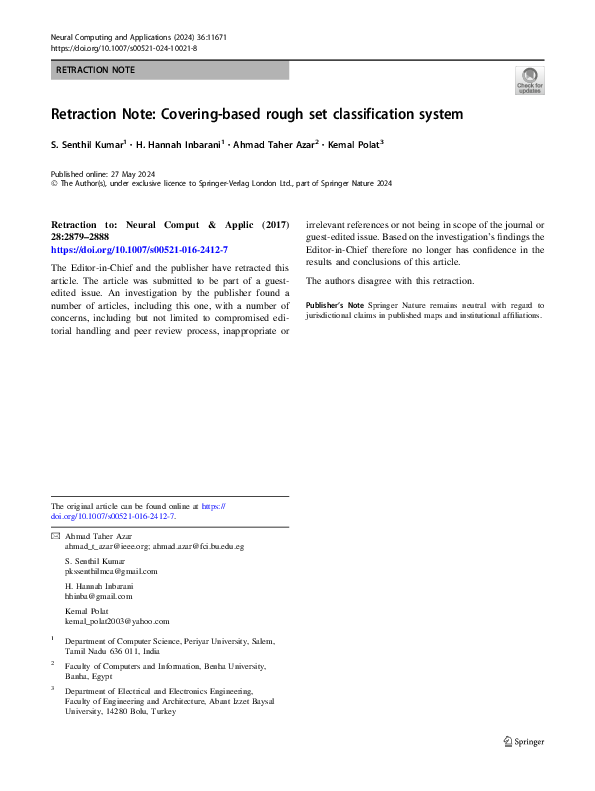 (PDF) Retraction Note: Covering-based rough set classification system