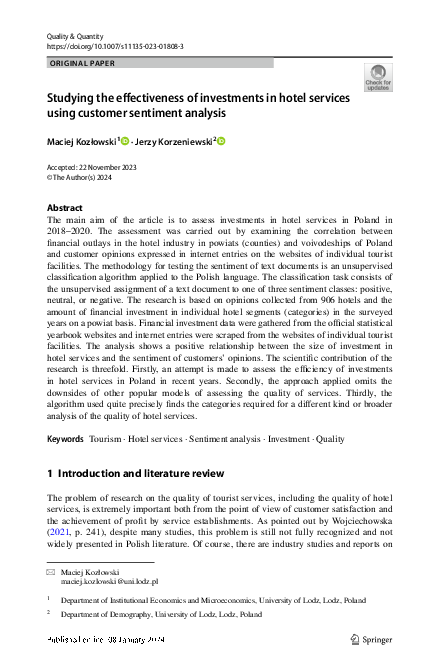 (PDF) Studying the effectiveness of investments in hotel services using ...