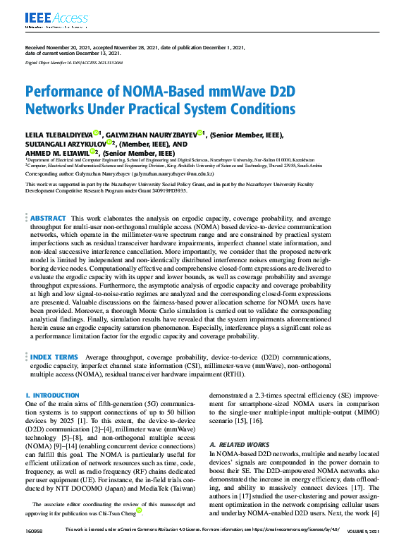 Pdf Performance Of Noma Based Mmwave D2d Networks Under Practical System Conditions