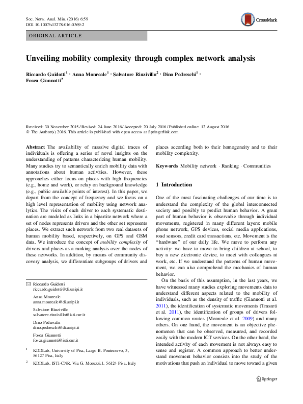 (PDF) Unveiling mobility complexity through complex network analysis