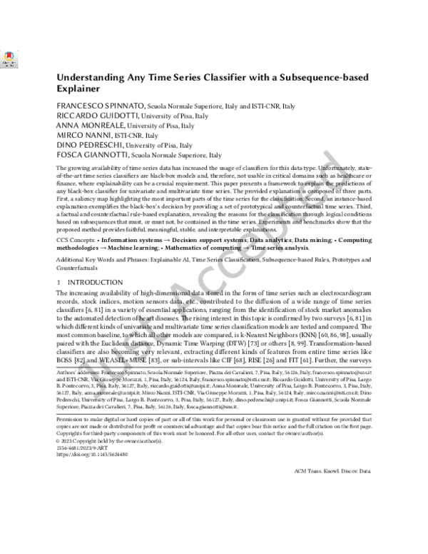 Pdf Understanding Any Time Series Classifier With A Subsequence Based Explainer