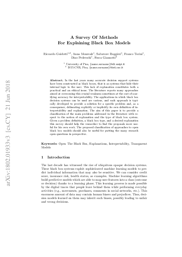 (PDF) A Survey Of Methods For Explaining Black Box Models