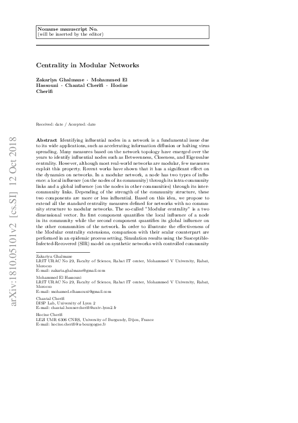 (PDF) Centrality in Modular Networks