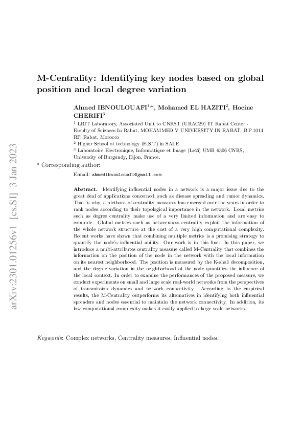 (PDF) M-Centrality: identifying key nodes based on global position and local degree variation ...