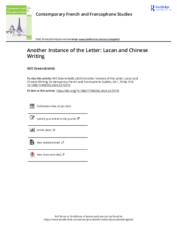 (PDF) Another Instance of the Letter: Lacan and Chinese Writing