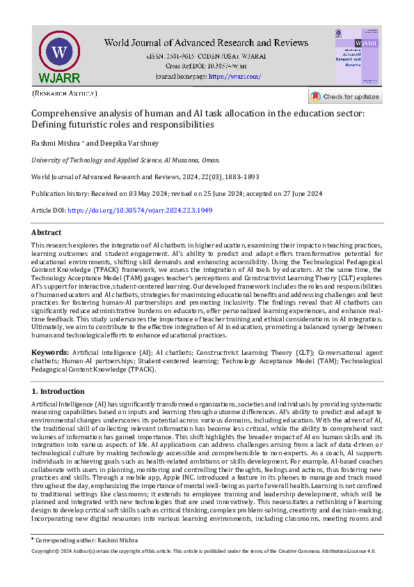 (PDF) Comprehensive analysis of human and AI task allocation in the ...