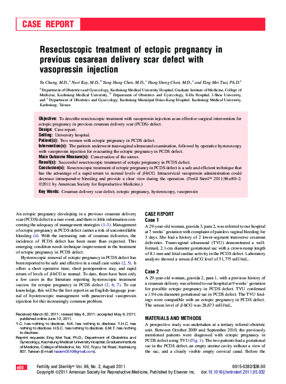 (PDF) Resectoscopic treatment of ectopic pregnancy in previous cesarean ...