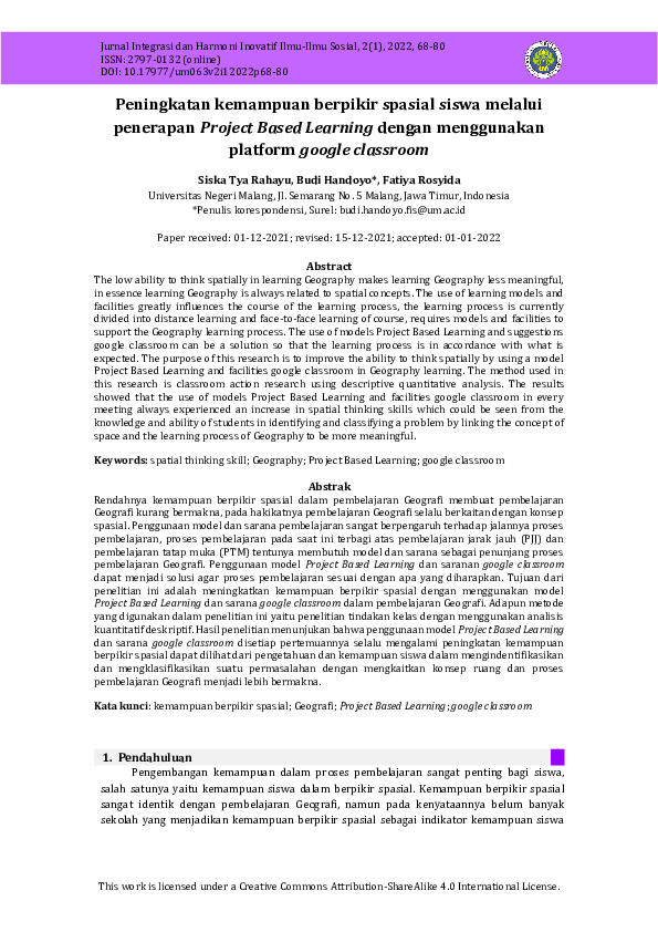 (PDF) Peningkatan kemampuan berpikir spasial siswa melalui penerapan Project Based Learning ...