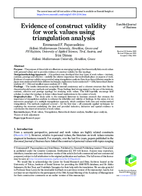 (PDF) Evidence of construct validity for work values using triangulation analysis