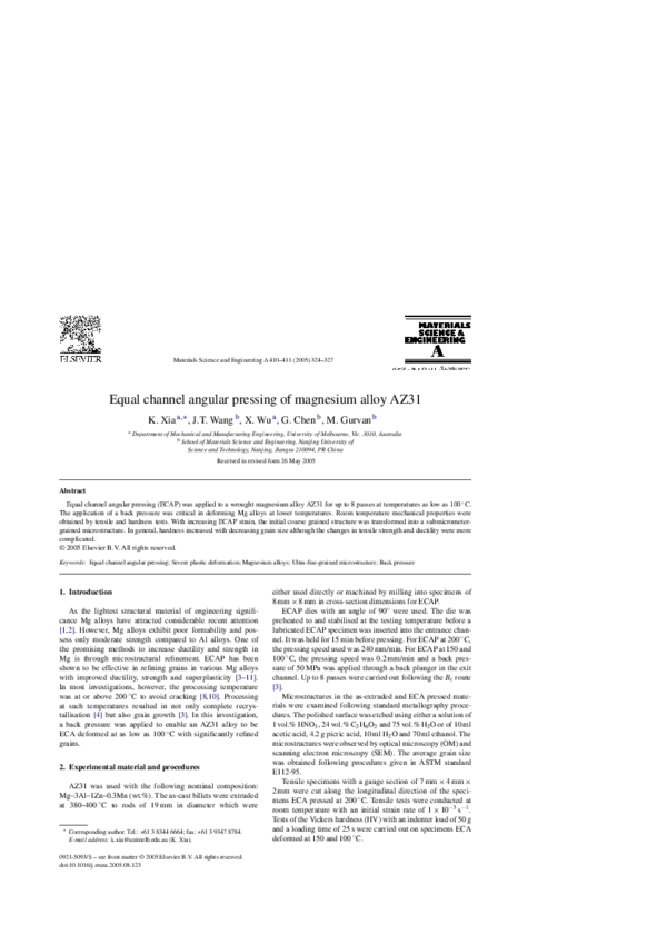 (PDF) Equal-channel angular pressing of magnesium alloy AZ91 and its effects on microstructure ...