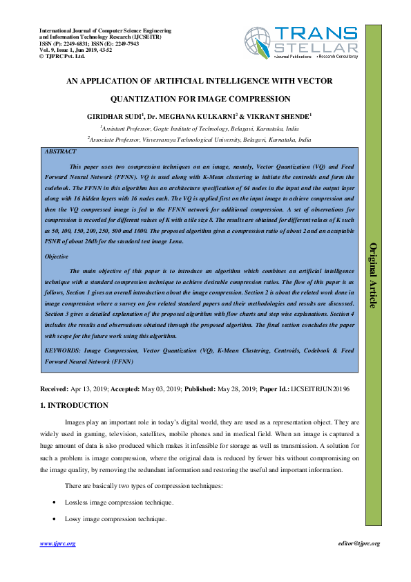 (PDF) An Application of Artificial Intelligence with Vector Quantization for Image Compression