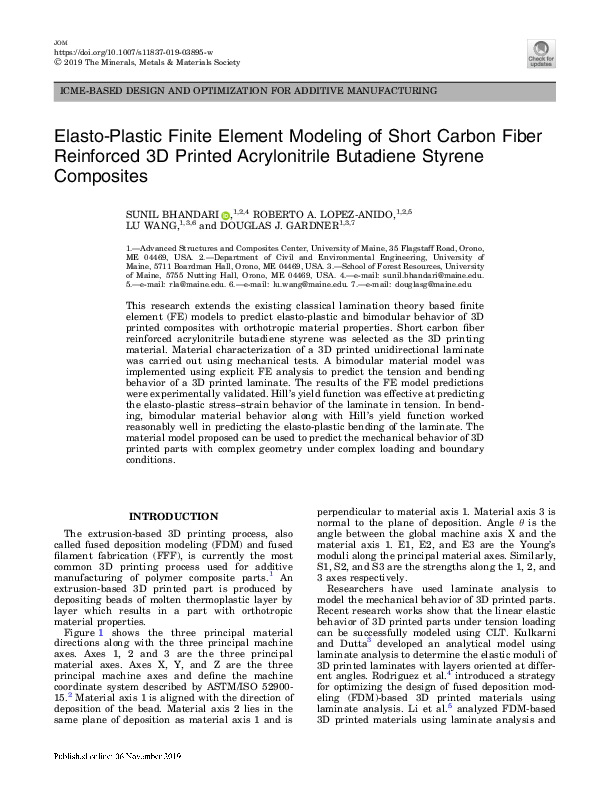 (PDF) Elasto-Plastic Finite Element Modeling of Short Carbon Fiber Reinforced 3D Printed ...
