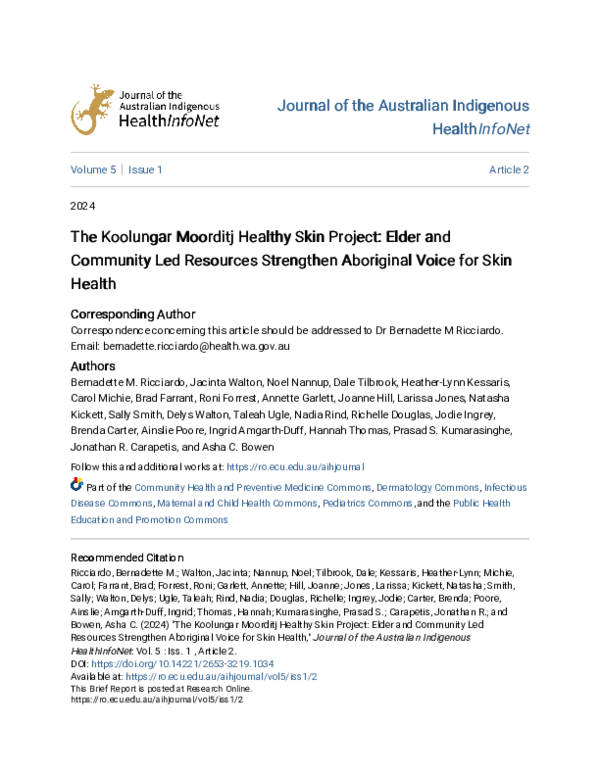 (PDF) The Koolungar Moorditj Healthy Skin Project: Elder and Community ...
