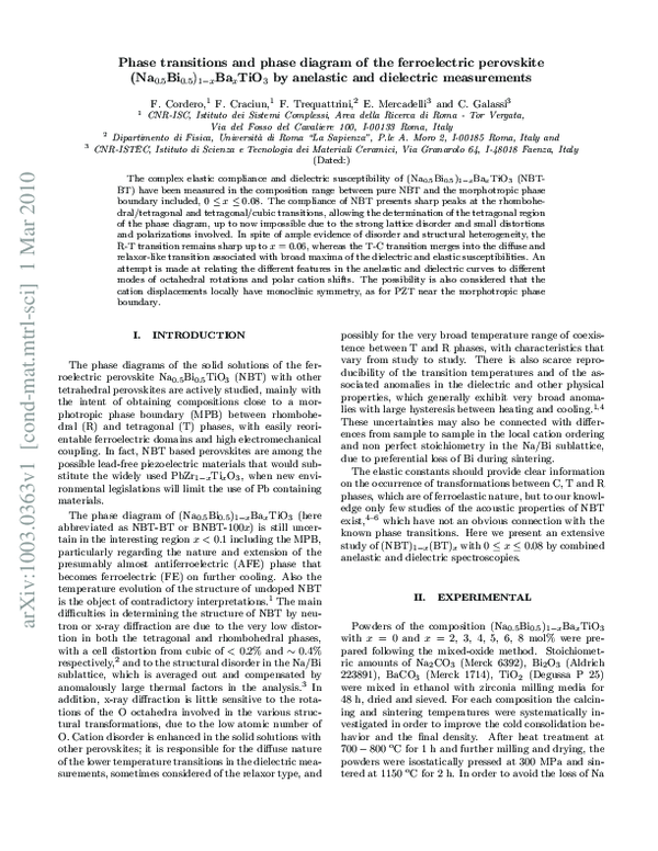 (PDF) Phase transitions and phase diagram of the ferroelectric perovskite(Na0.5Bi0.5)1− ...