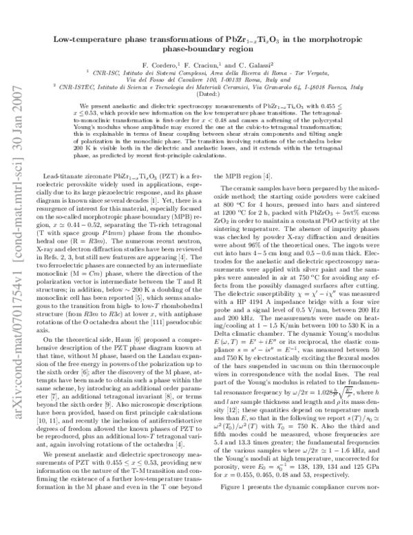 (PDF) Low-Temperature Phase Transformations ofPbZr1−xTixO3in the Morphotropic Phase-Boundary Region