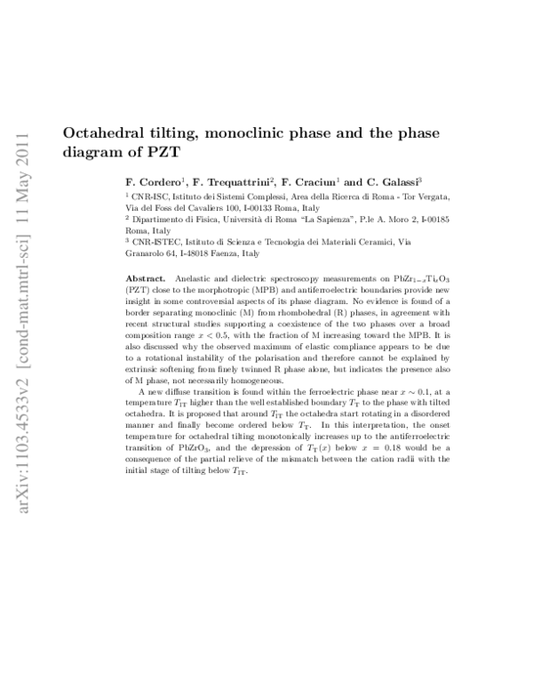 (PDF) Octahedral tilting, monoclinic phase and the phase diagram of PZT