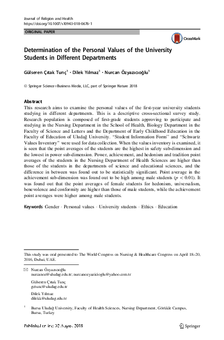 (PDF) Determination of the Personal Values of the University Students ...