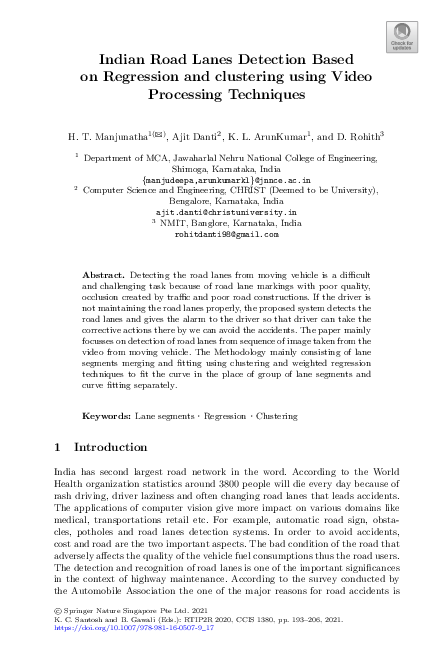 (PDF) Road Lane Detection in Video Using Regression and Clustering