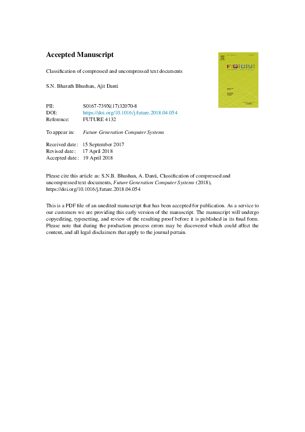 (PDF) Classification of compressed and uncompressed text documents