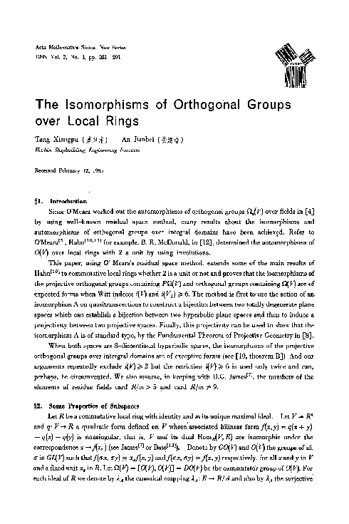 (PDF) The isomorphisms of orthogonal groups over local rings