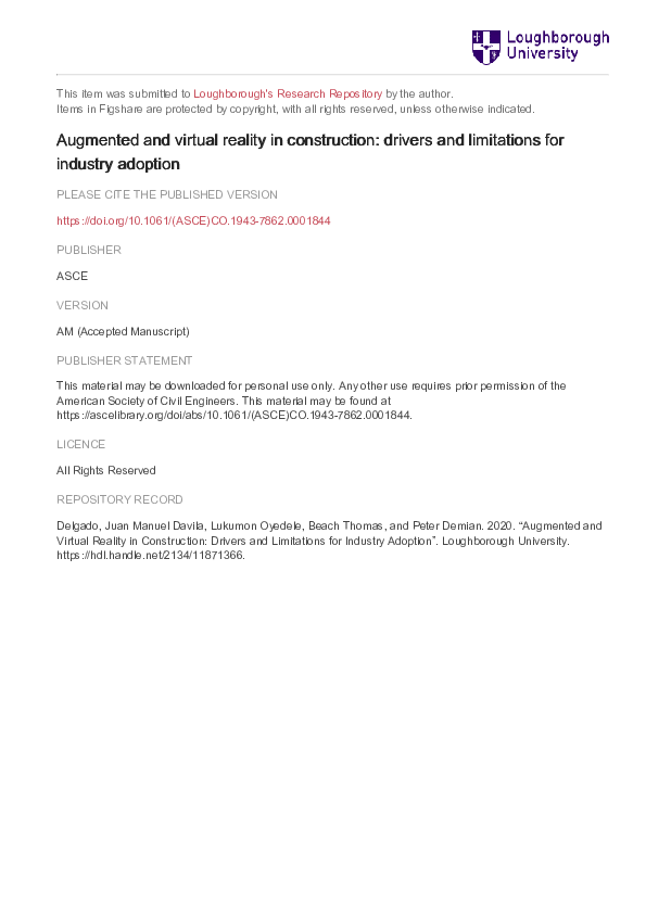 (PDF) Augmented and Virtual Reality in Construction: Drivers and ...