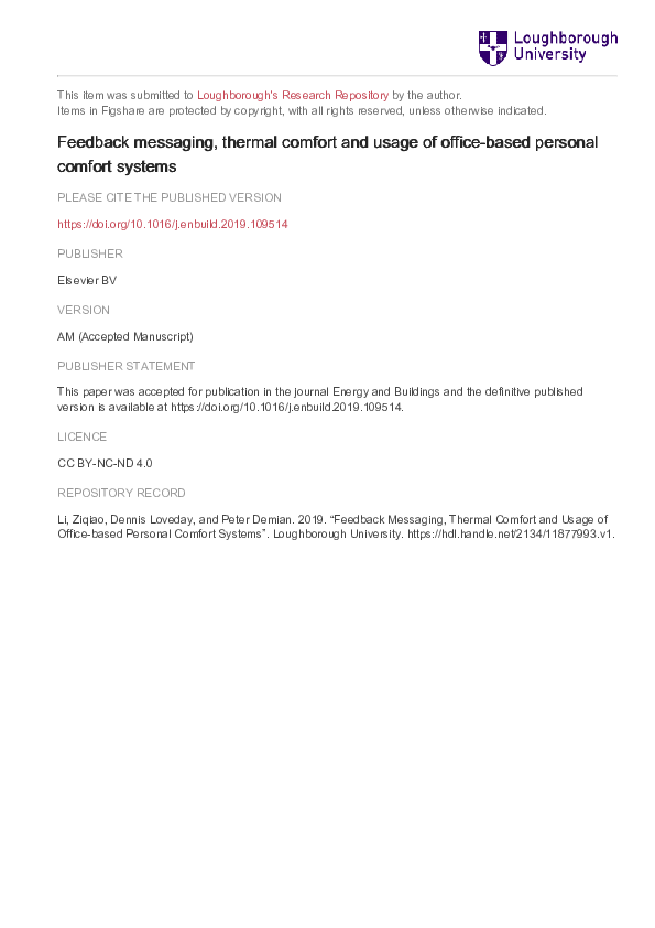 (PDF) Feedback messaging, thermal comfort and usage of office-based ...