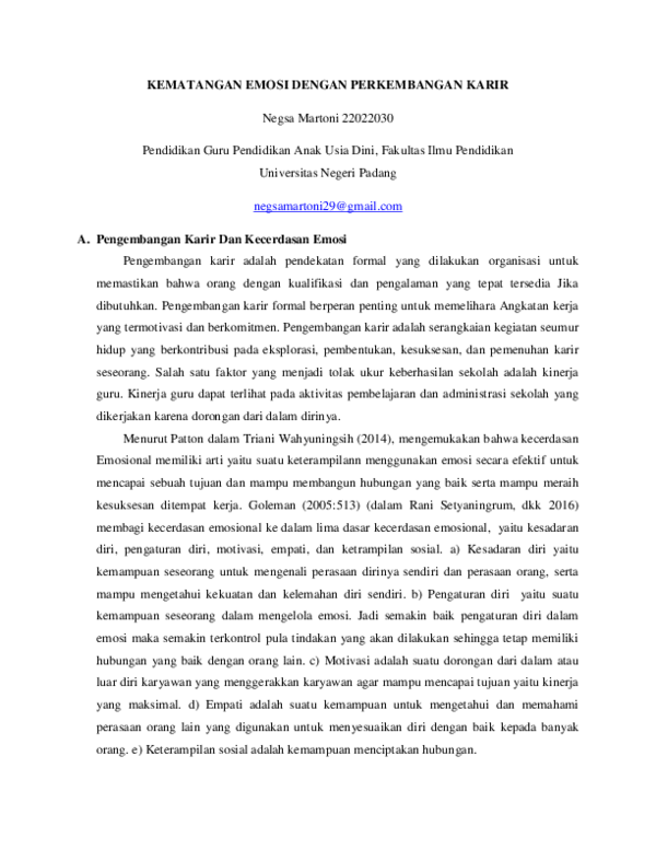 (PDF) KEMATANGAN EMOSI DENGAN PERKEMBANGAN KARIR