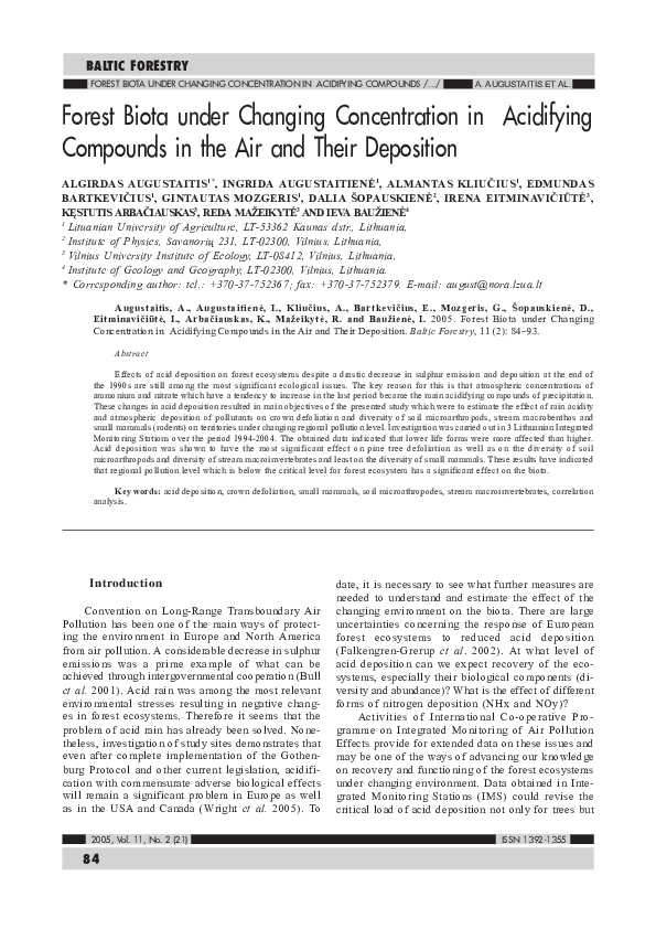 (PDF) Forest Biota under Changing Concentration in Acidifying Compounds ...