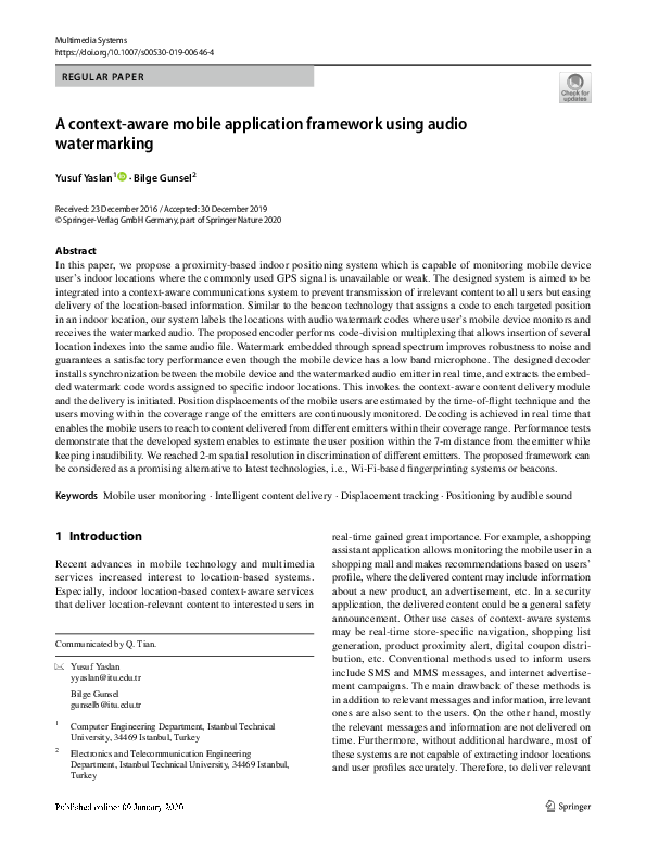 (PDF) A context-aware mobile application framework using audio watermarking