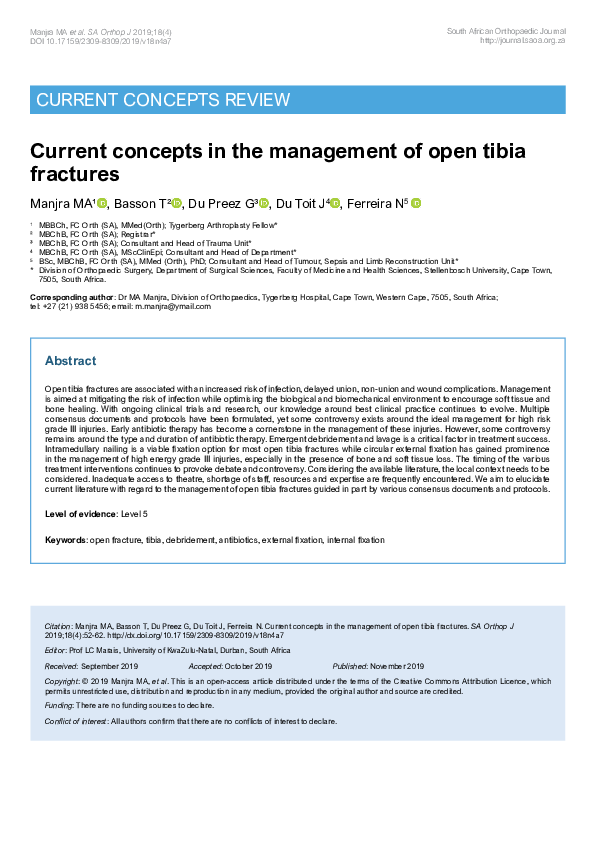 (PDF) Current concepts in the management of open tibia fractures