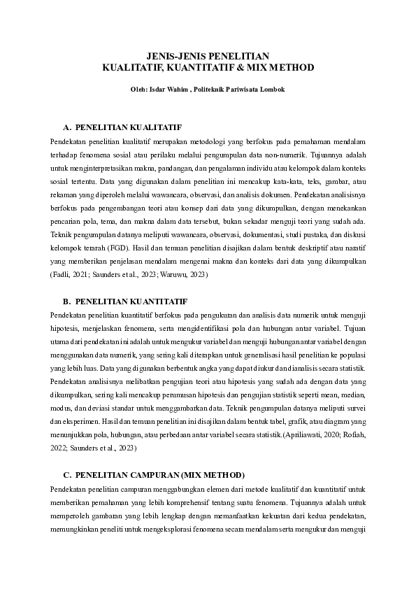(PDF) JENIS-JENIS PENELITIAN KUALITATIF, KUANTITATIF & MIX METHOD Oleh ...