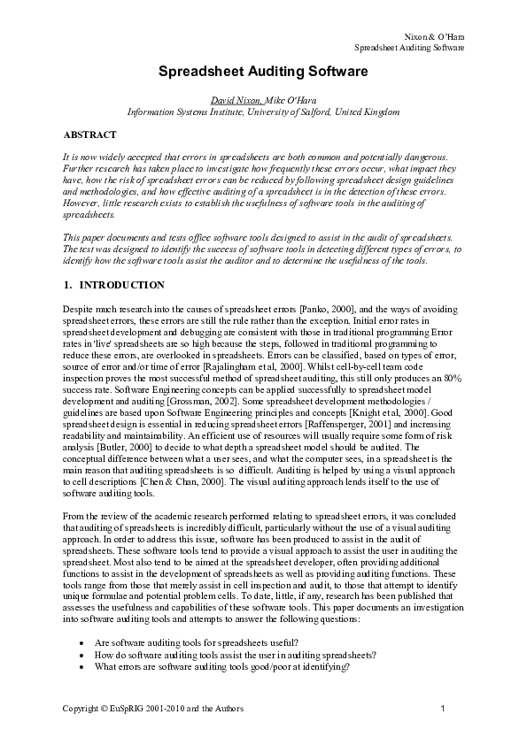 (PDF) Spreadsheet Auditing Software