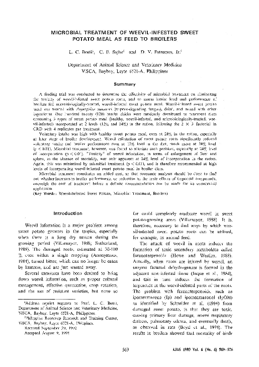 (PDF) Microbial treatment of weevil-infested sweet potato meal as feed ...