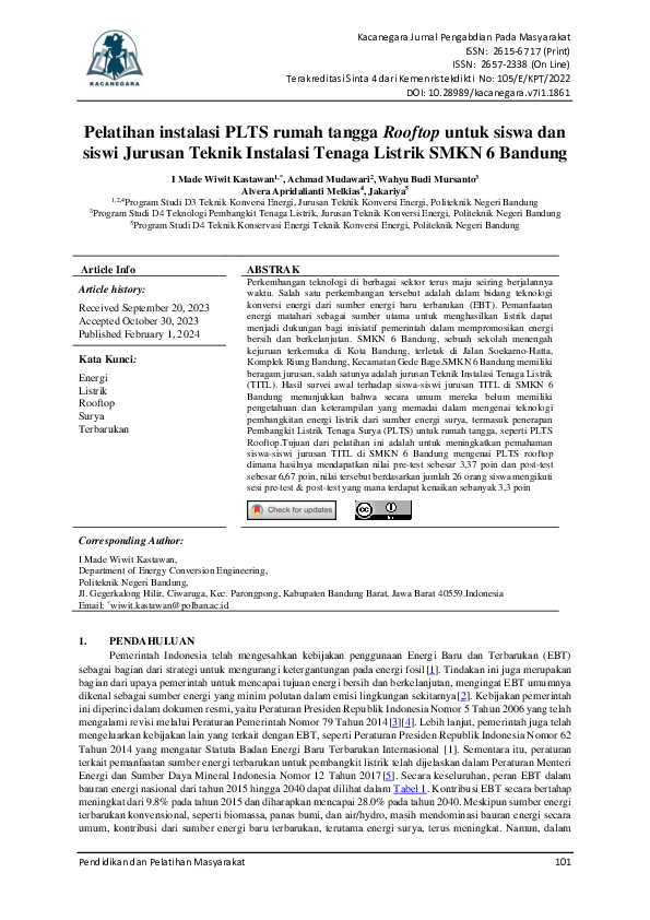(PDF) Pelatihan instalasi PLTS rumah tangga Rooftop untuk siswa dan ...