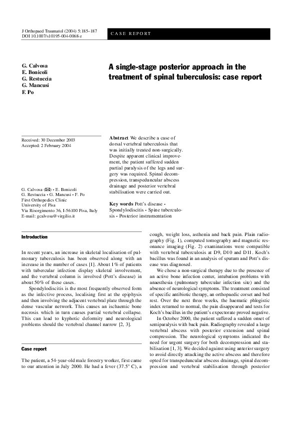 (PDF) A single-stage posterior approach in the treatment of spinal ...