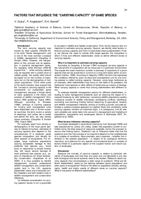 (PDF) Factors that influence the “carrying capacity” of game species