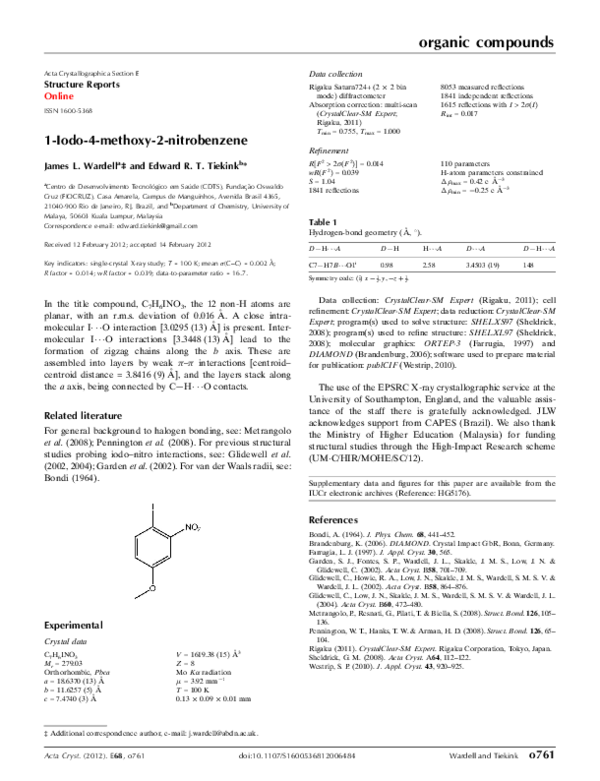 (PDF) Experimental Crystal data | James Wardell - Academia.edu