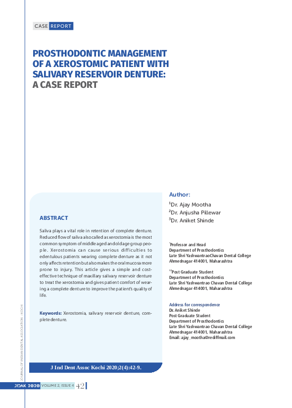(PDF) Prosthodontic Management of a Xerostomic Patient with Salivary ...
