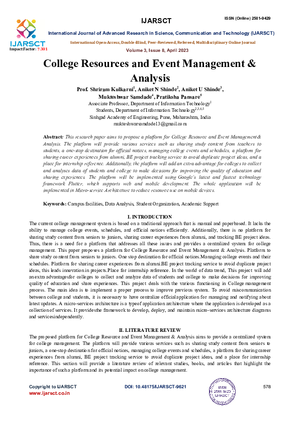 (PDF) College Resources and Event Management & Analysis