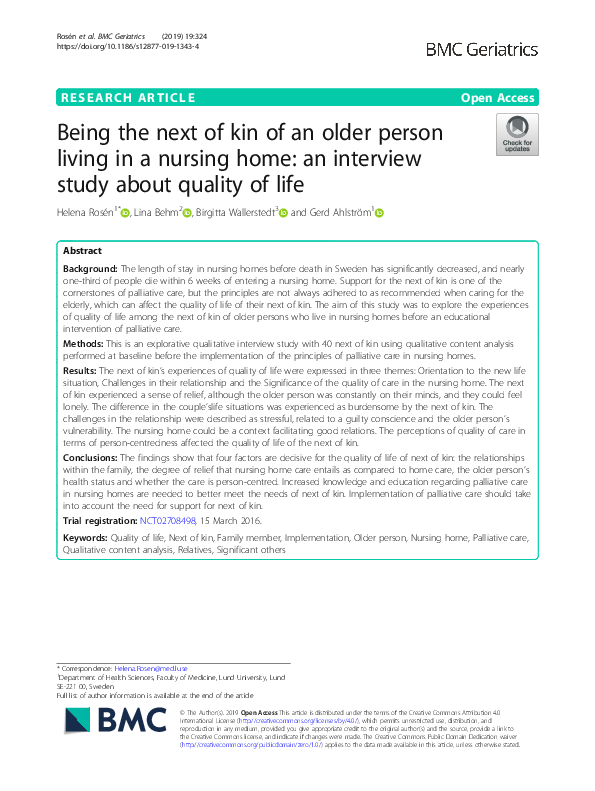 (PDF) Being the next of kin of an older person living in a nursing home ...