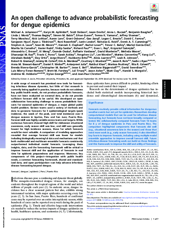 (PDF) An open challenge to advance probabilistic forecasting for dengue epidemics | Rakibul ...