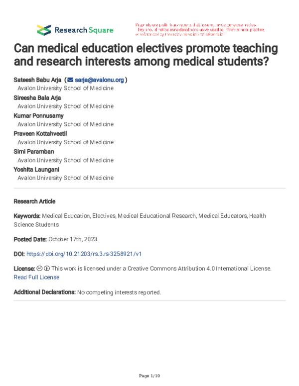 (PDF) Can medical education electives promote teaching and research interests among medical ...
