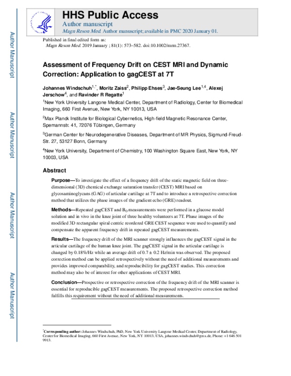 (PDF) Correcting Frequency Drift in CEST MRI at 7T