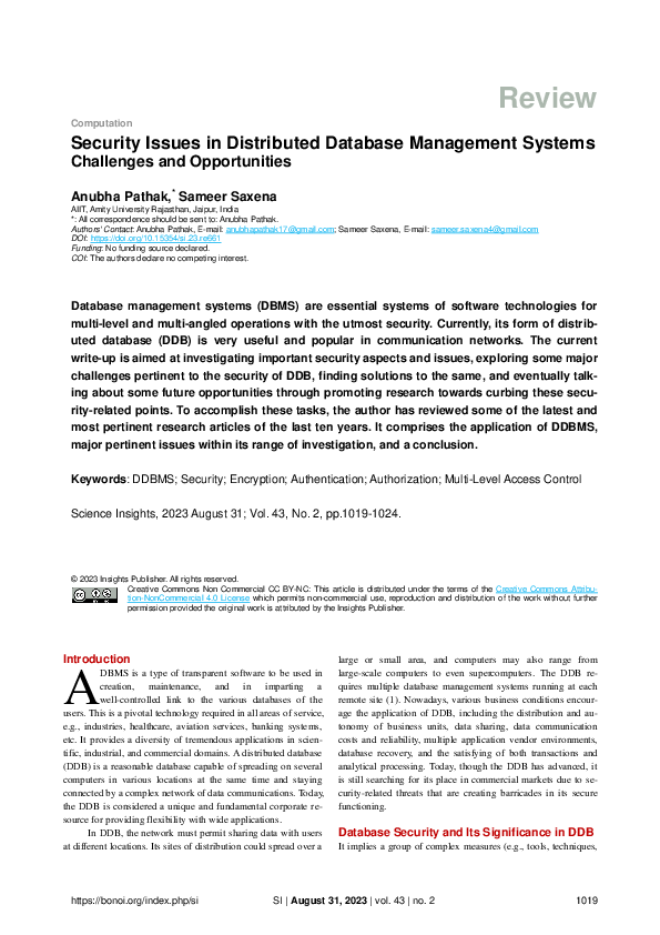 (PDF) Security Issues in Distributed Database Management Systems: Challenges and Opportunities
