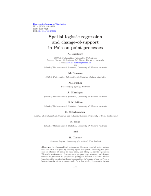 (PDF) Spatial logistic regression and change-of-support in Poisson point processes