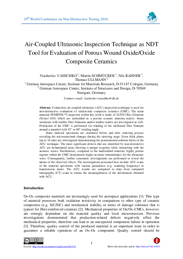 (PDF) Air-Coupled Ultrasonic Inspection Technique as NDT Tool for ...