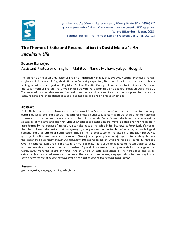 (PDF) The Theme of Exile and Reconciliation in David Malouf’s An ...